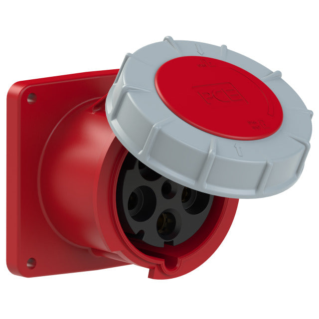 PCE CEE IEC 60309 Panel Socket Outlet 5 way RED IP67 125A 400V 120x120