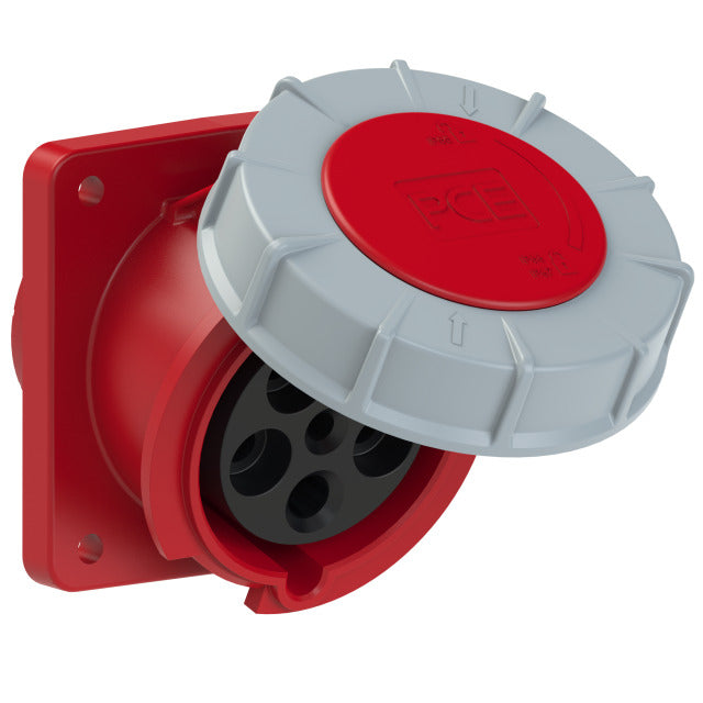 PCE CEE IEC 60309 Angled Panel Socket Outlet 5 way RED IP67 63A 400V 1
