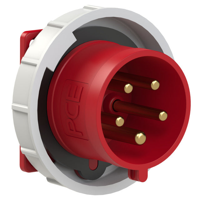 PCE CEE IEC 60309 Panel Plug Inlet 5 Way RED IP67 32A 400V 6H 75x75/60