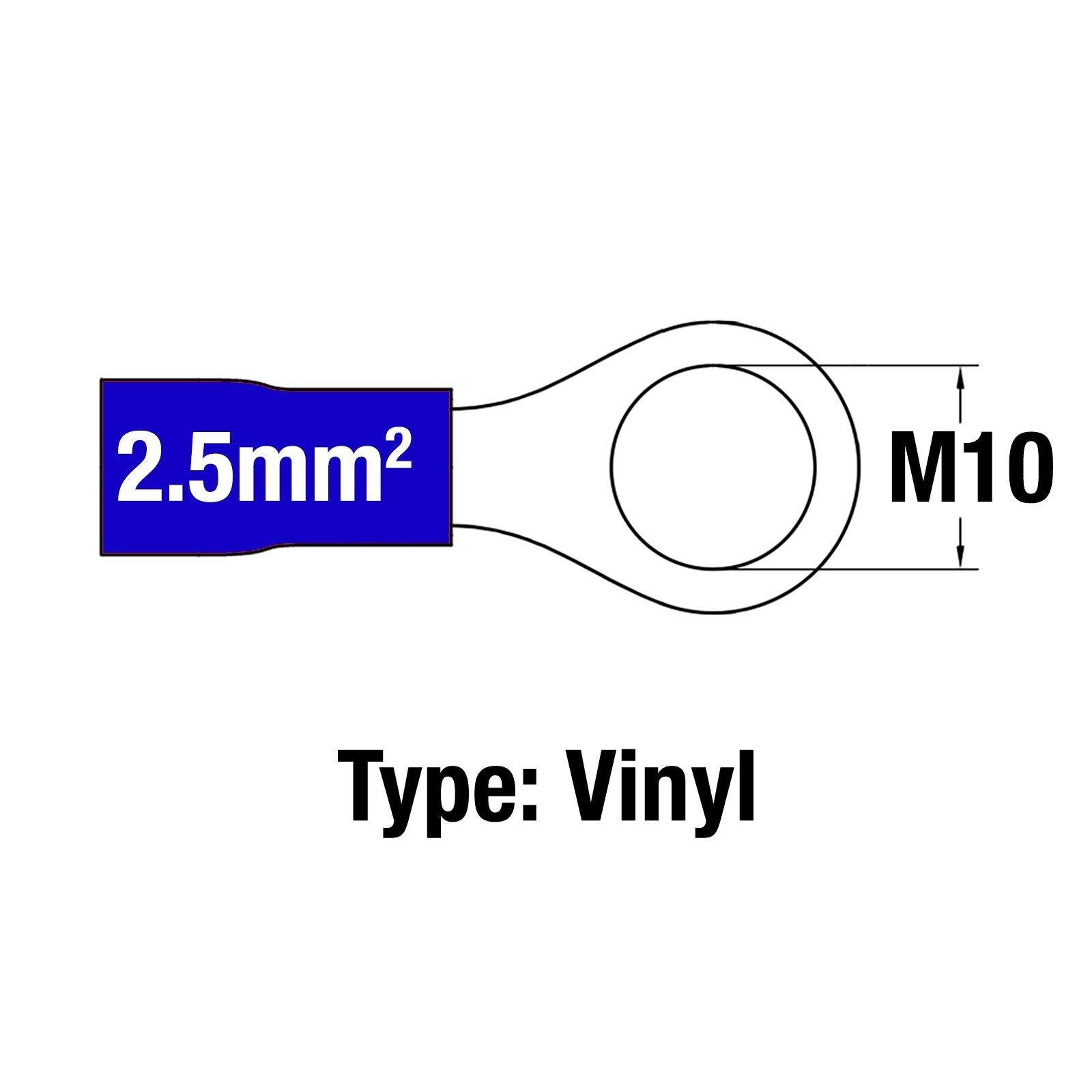 Insulated Ring Terminal BLU M10 16-14AWG 1.5-2.5mm2 Vinyl