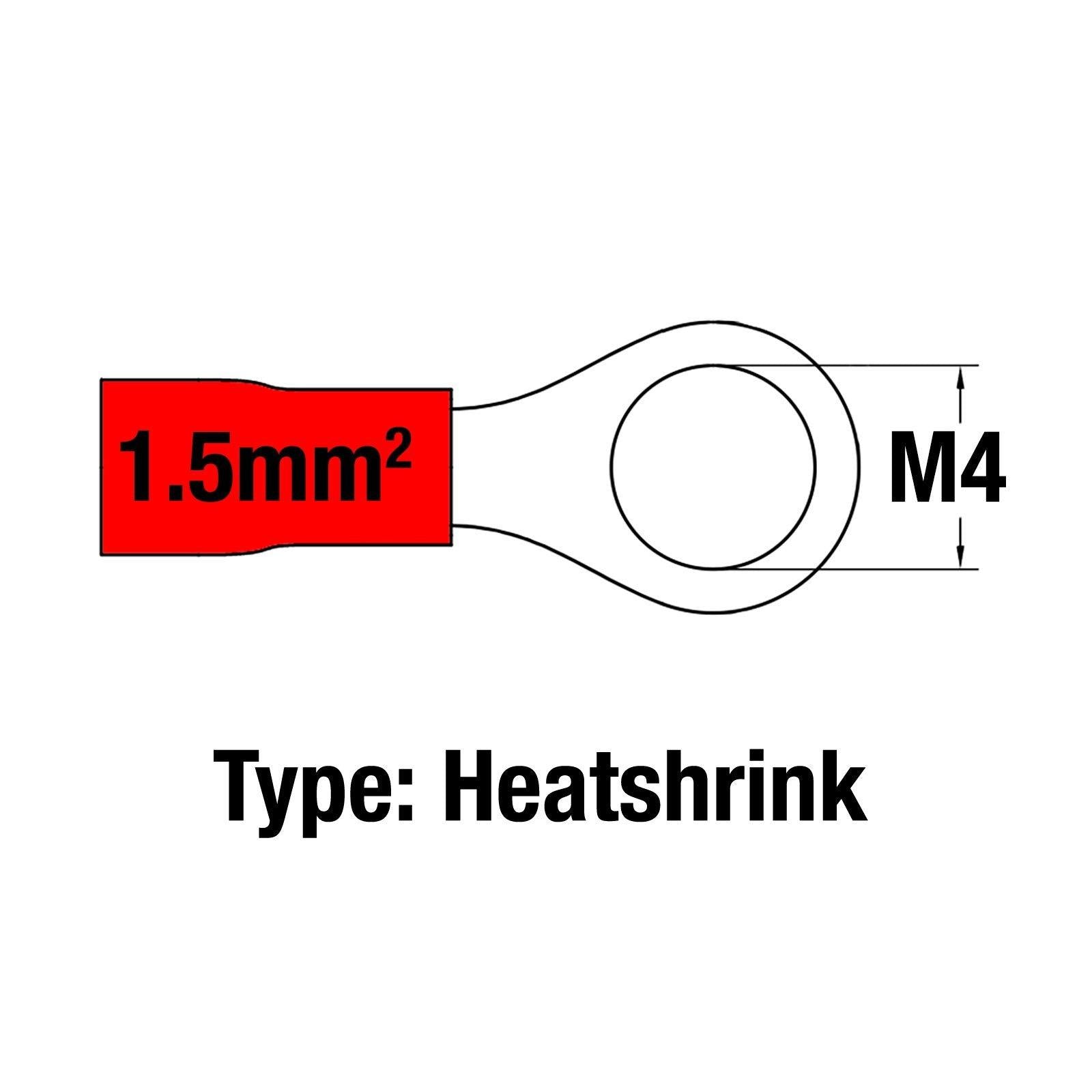 Insulated Ring Terminal RED M4 22-16AWG 0.5-1.5mm2 Heatshrink