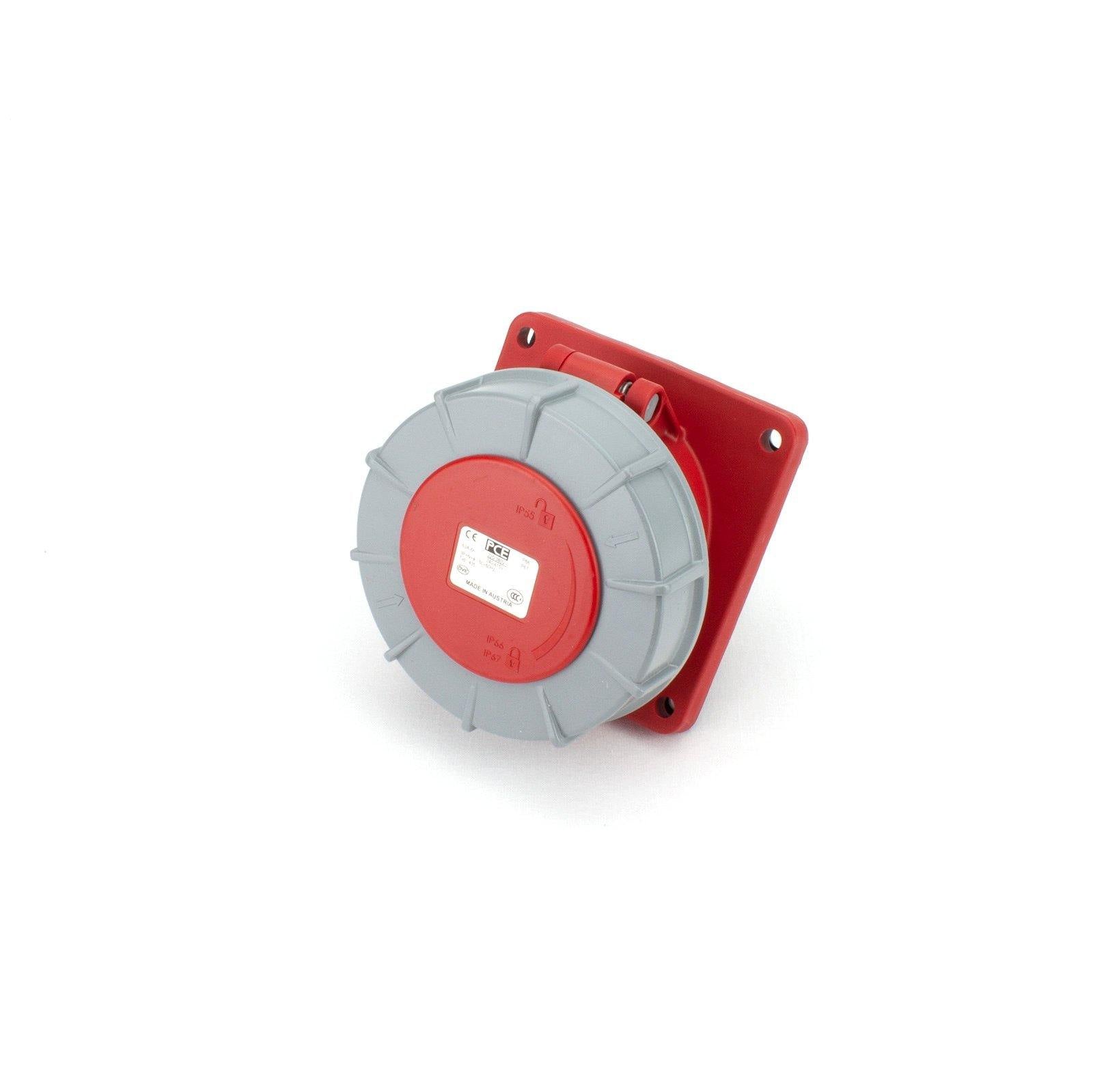 PCE CEE IEC 60309 Angled Panel Socket Outlet 5 way RED IP67 63A 400V 1